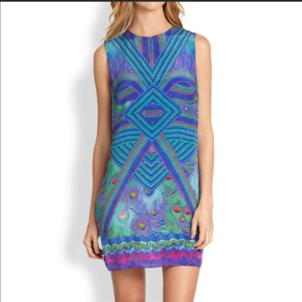Gottex Silk Peacock Print Dress Matching Swimsuit Gem